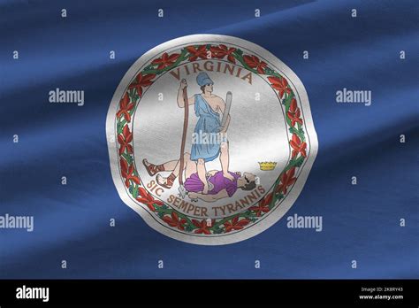 Virginia Us State Flag With Big Folds Waving Close Up Under The Studio