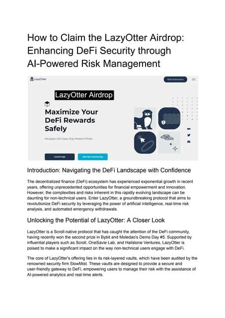 How To Claim The Lazyotter Airdrop Enhancing Defi Security Through Ai Powered Risk Managementpdf