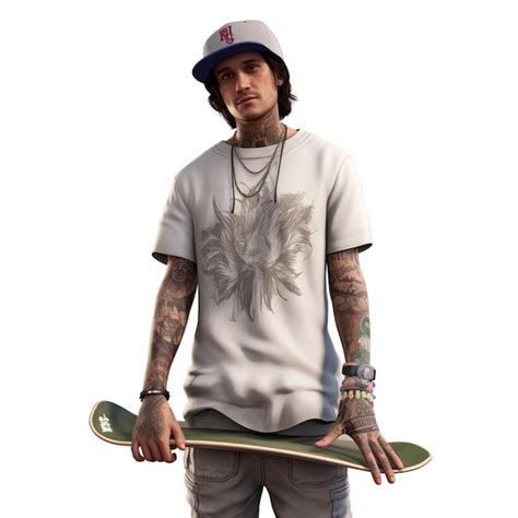 Arafed Man With A Tattoo Holding A Skateboard In His Hands Generative