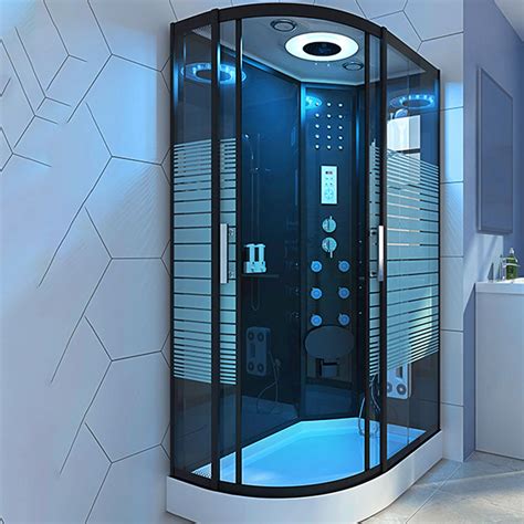 Clear Tempered Glass Shower Stall Framed Rounded Shower Stall With Base