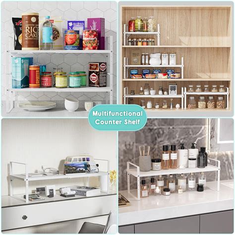 Jkxoo Pack Expandable Cabinet Shelf Organizers Stackable Metal Cabinet Shelves Extender For