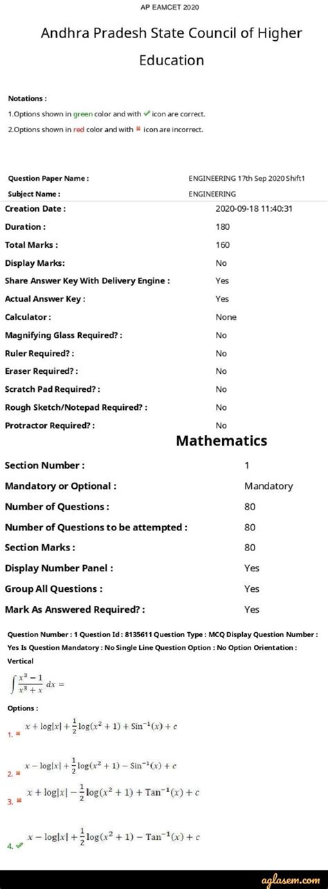 Ap Eamcet 2021 Question Paper Available Download Shift Wise Pdf