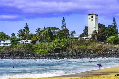 Watching Waves Surfer Waimea Bay North Shore Oahu Hawaii Stock Photo