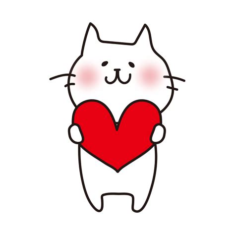ハートを持っている白い猫の無料フリーイラスト かわいい手描きの無料素材「てがきっず」保育園・小学校・介護施設にぴったりのフリー素材イラスト