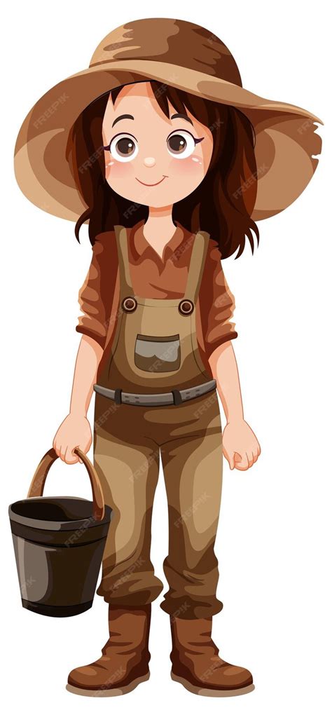 Lindo Personaje De Dibujos Animados De Jardinero Con Cubo Vector Gratis