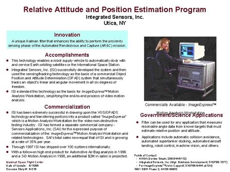 Relative Attitude And Position Estimation Program Integrated Sensors