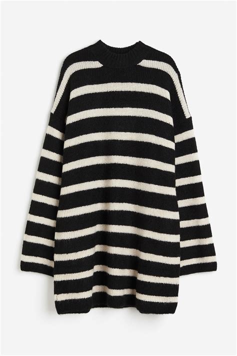 Knitted Dress Blackstriped Ladies Handm Gb