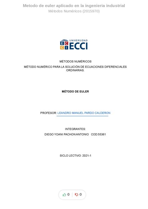 Metodo De Euler Para Ingenieria Ejercicios De Métodos Numéricos Docsity