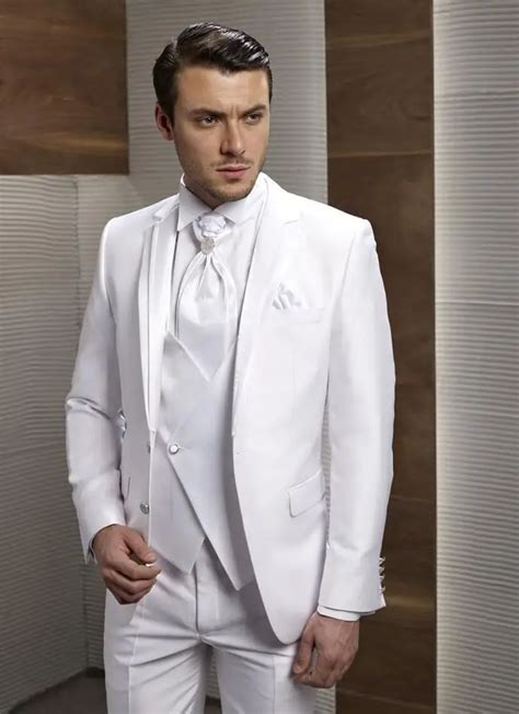 2017 Latest Coat Pant Designs Italian White Satin Men Suit Slim Fit 3