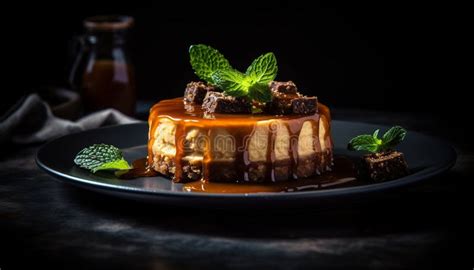 A Gourmet Cheesecake Slice With Peppermint And Raspberry Sauce Decoration Generated By Ai Stock