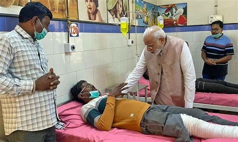 Pm Modi Visits Morbi Bridge Collapse Site Meets Injured Persons