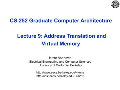 Cs Graduate Computer Architecture Lecture Address Translation
