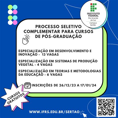 Processo Seletivo Complementar Oferece Vagas Em Cursos De Pós Graduação