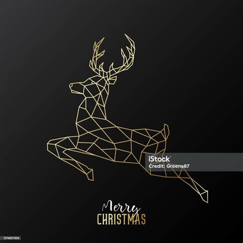 메리 크리스마스와 새해 복 많은 디자인 황금 기하학적 사슴 그림 Xmas 카드 또는 우아한 휴일 파티 초대에 대한 벡터 템플릿
