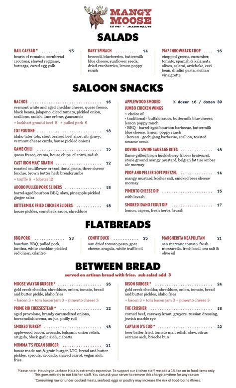Mangy Moose Menu Jackson Hole Restaurants