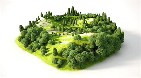 격리 된 흰색 배경 아이소 메트릭 뷰에서 고요한 녹색 풍경의 3d 렌더링 3d 자연 흙 배경 3d 땅 배경 일러스트 및