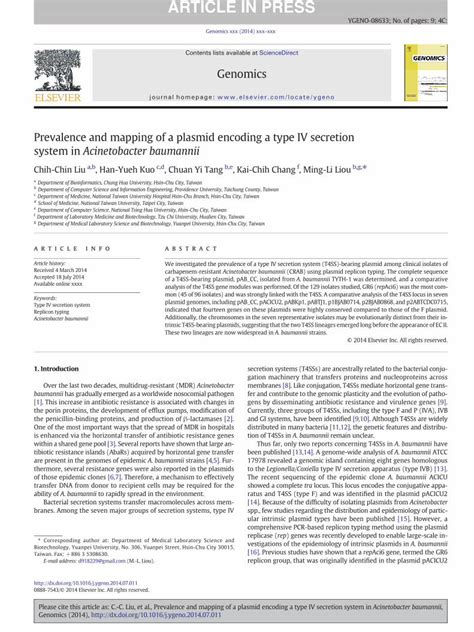 Pdf Prevalence And Mapping Of A Plasmid Encoding A Type Iv Secretion System In Acinetobacter