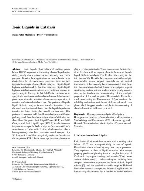 Pdf Ionic Liquids In Catalysis Springer · Pdf File · 2017 08