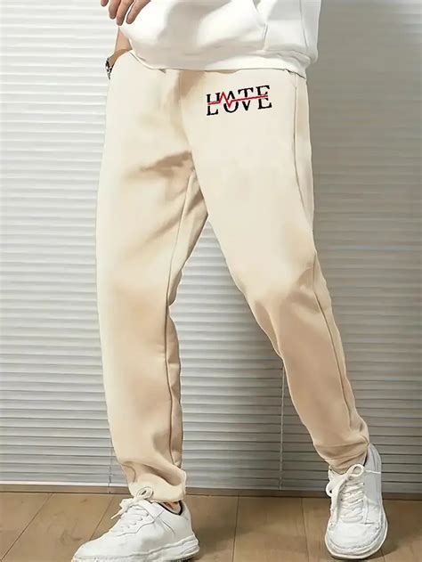 Plus Size Mens Love Graphic Print Sweatpants Drawstring Temu Australia