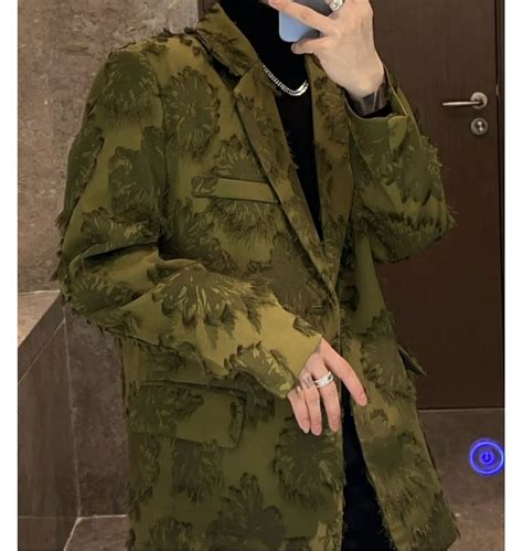 남자 트위드 크롭 자켓 봄 가을 카키 빈티지 헤비 크라프트 각인 트랜디 캐주얼 루즈 티몬