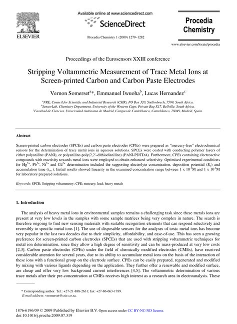 Pdf Stripping Voltammetric Measurement Of Trace Metal Ions At Screen Printed Carbon And Carbon