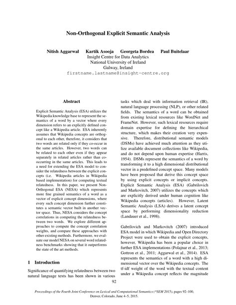 Pdf Non Orthogonal Explicit Semantic Analysis
