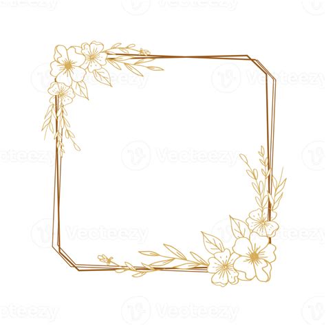 Elegant Gold Square Floral Border With Hand Drawn Leaves And Flowers