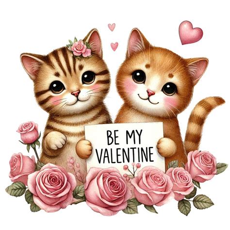 Two Adorable Cats Celebrating Love With Roses And Hearts Valentine