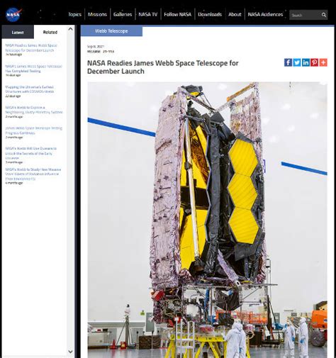 Nasaの「ジェイムズ・ウェッブ宇宙望遠鏡」の打ち上げ日が2021年12月18日に決定 Gigazine