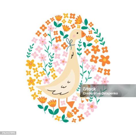 귀여운 만화 거위와 꽃 S 봄 만화 인쇄입니다 엄마와 아기 벡터 귀여운 새 벽지 플랫 스타일의 행복한 부활절 인쇄 흰색 배경에