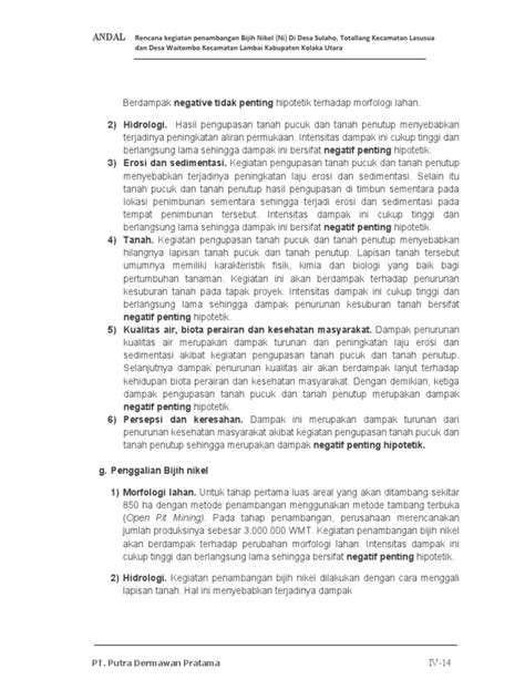 Berdampak Negative Tidak Penting Hipotetik Terhadap Morfologi Lahan Pdf
