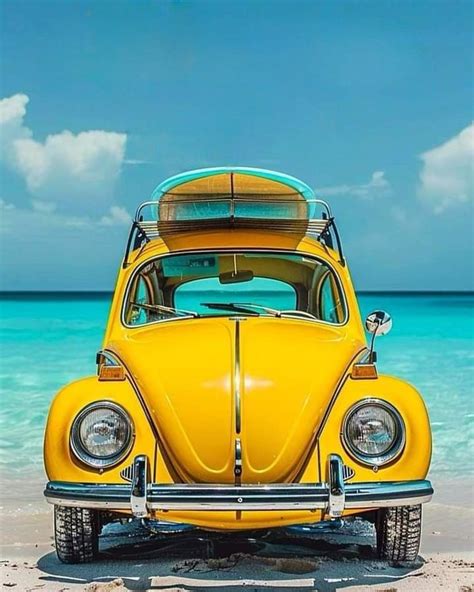 Yellow Vw Bug On The Beach