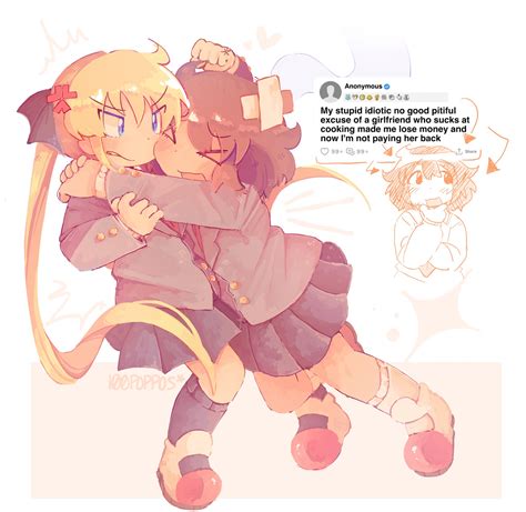 Safebooru 2girls Anger Vein Angry Blonde Hair Blue Eyes Blush Brown