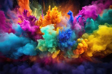 Colorful Powder Clouds Forming Festive Rainbow Explosion Generative Ai