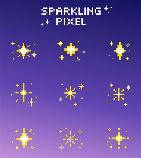 Sparkling Pixel Set Vector Bright Yellow Sparkle Star Stars Glitter Sparkles Starry Sky