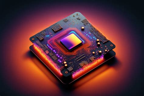 Colourful Neon Computer Processor On Black Background Created Using