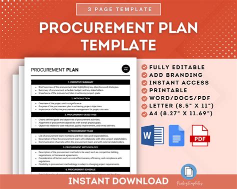 Procurement Plan Template Procurement Strategy Template Purchase Plan Sourcing Strategy