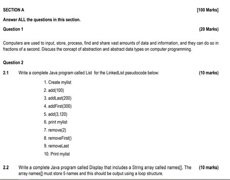 Solved SECTION A 100 Marks Answer ALL The Questions In Chegg Com