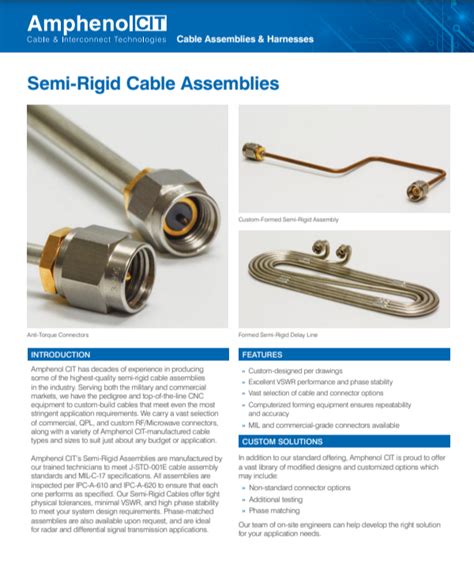 Semi Rigid Rf Cable Assemblies Datasheet Micro Coax