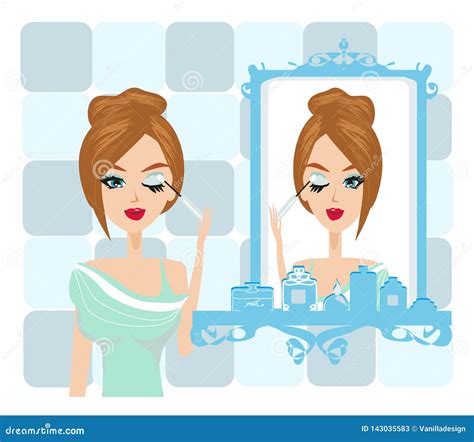 Beautiful Girl Doing Makeup Stock Vector Illustration Of Brush