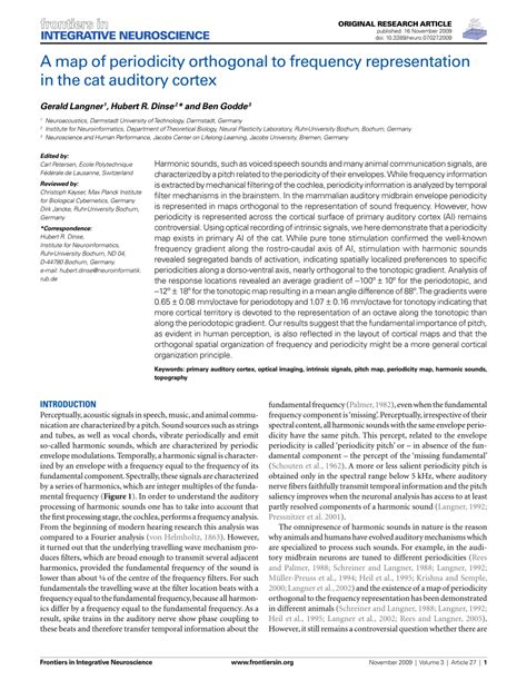 Pdf A Map Of Periodicity Orthogonal To Frequency Representation In The Cat Auditory Cortex
