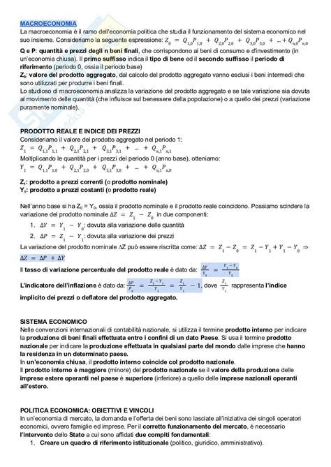 Riassunto Esame Istituzioni Di Economia Politica Prof Fiocco Raffaele