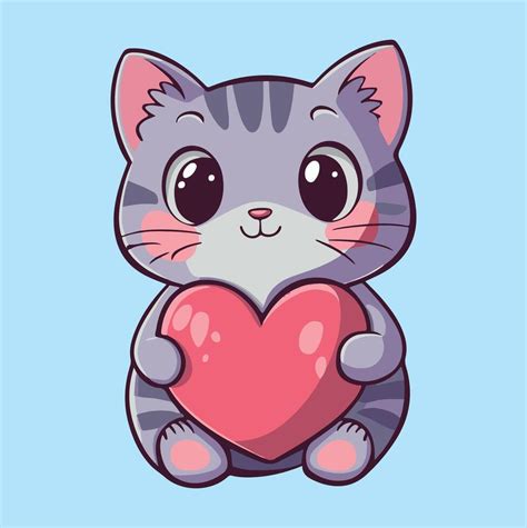 A Cute Cartoon Cat Holding Heart Clipart Design Illustration 52856479