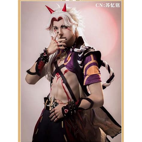 Jual Genshin Impact Arataki Itto Cosplay Costume Wig Shoes Devil Horns
