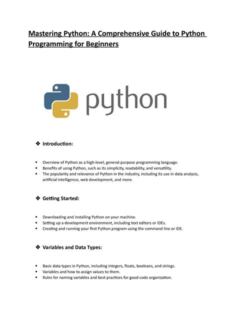 Mastering Python For Beginners Mastering Python A Comprehensive Guide To Python Programming