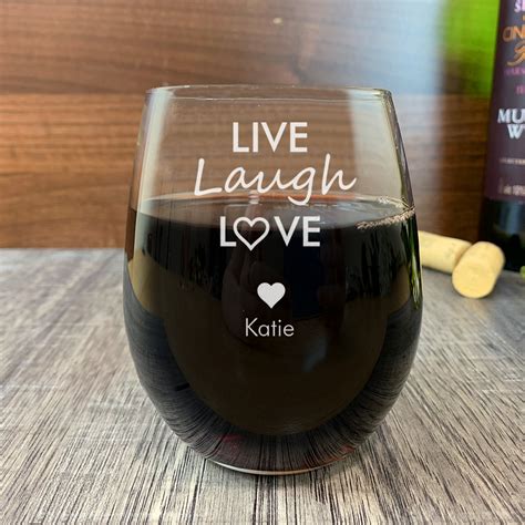 Personalised Stemless Wine Glass Live Laugh Love T Store Ltd
