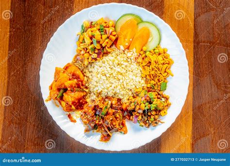 Nepali Newari Khaja Set With Meat Beatean Rice Vegetables And Snacks