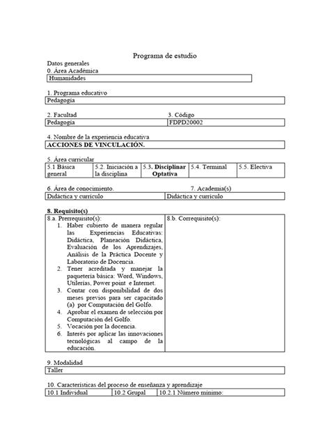 Programa De Acciones De Vinculación2005 Revisado Pdf Enseñando