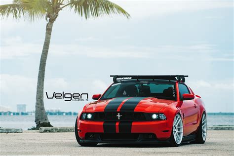 Slammed Mustang Gt With Black Headlights On Velgen Wheels