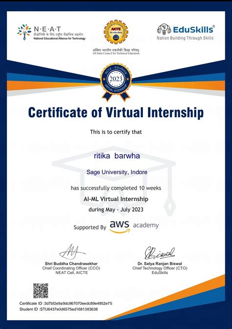 Ritika Barwha On Linkedin Ai Machinelearning Internship Aws Aicte